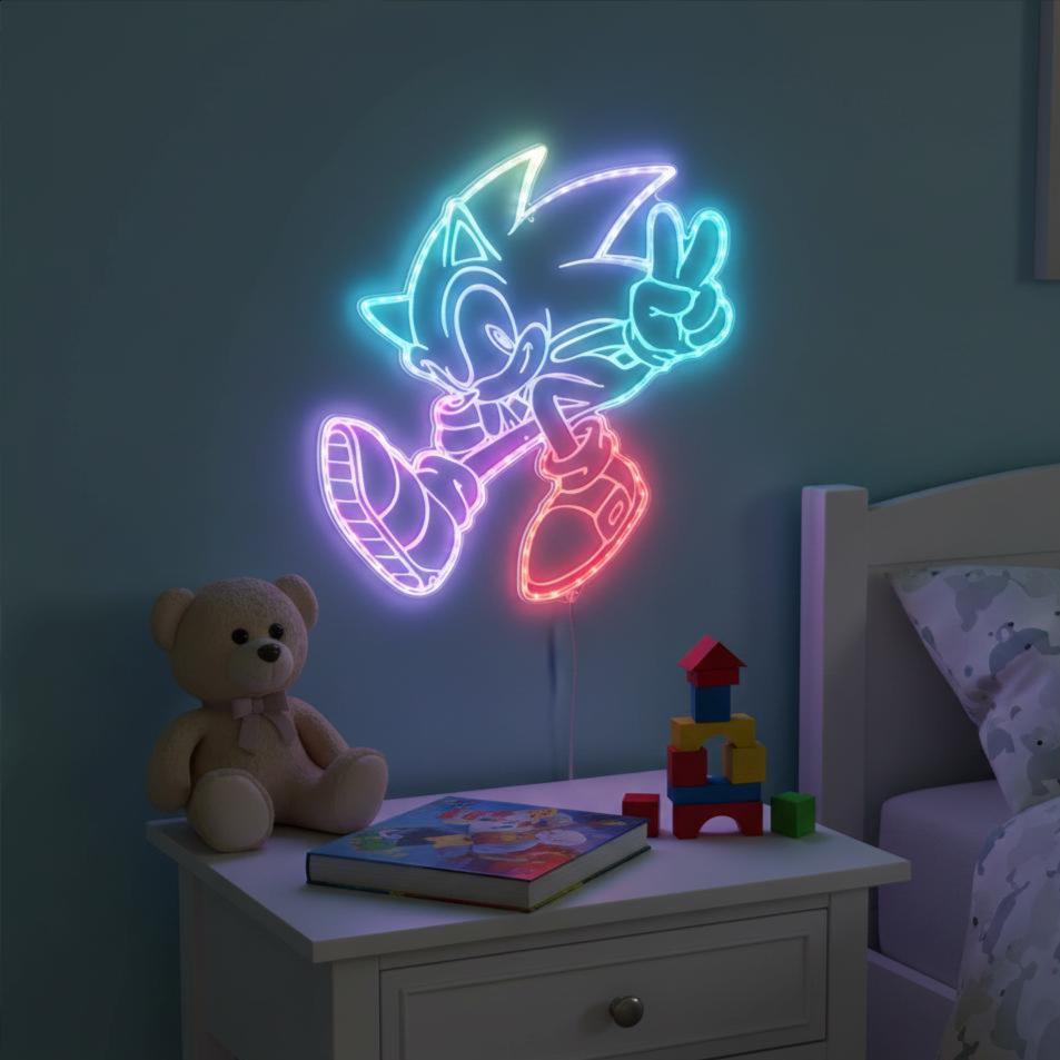 Sonic Game Room Wall Night Light Decor, Night Light LED Sign, Multi ...
