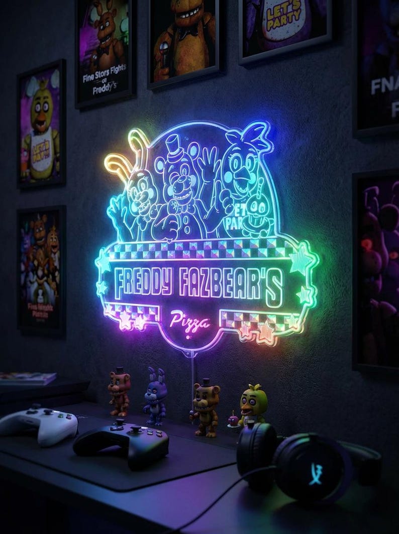 Freddy Fazbear's Pizza LED Sign Wall Light Decor, Five Nights at Freddy ...