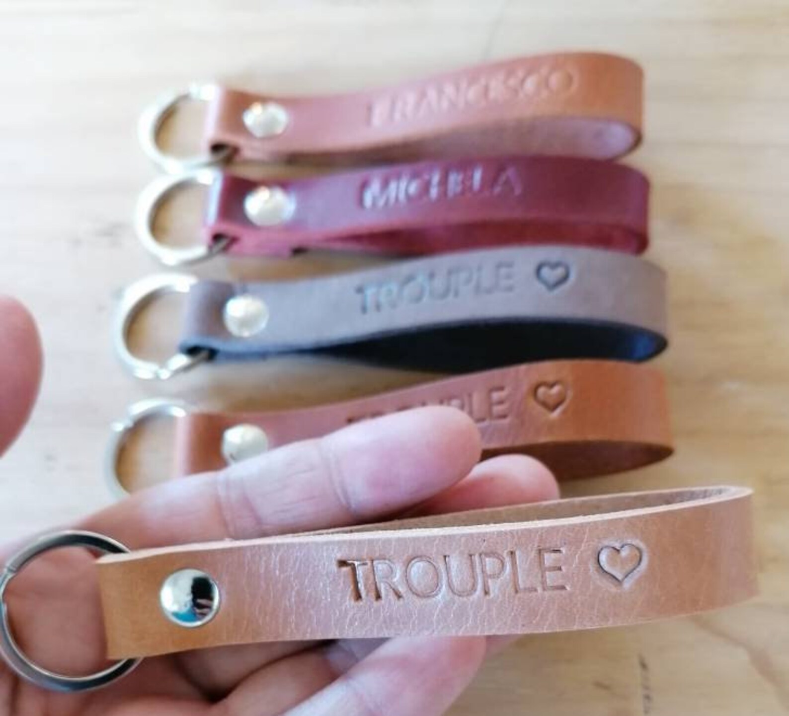 Embossed Leather keychain leather key fog name | Etsy