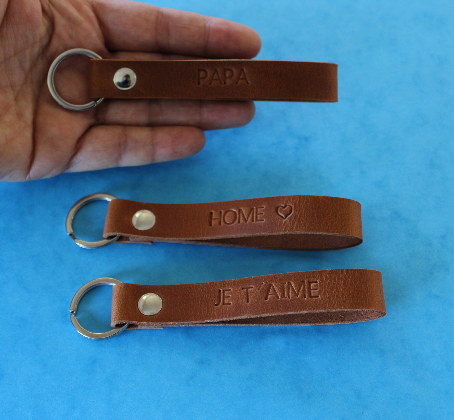 Embossed Leather keychain leather key fogname | Etsy