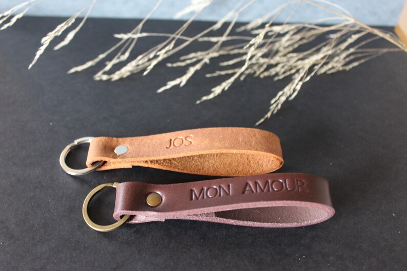 Embossed Leather keychain leather key fogname | Etsy