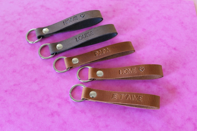 Embossed Leather keychain leather key fog name | Etsy