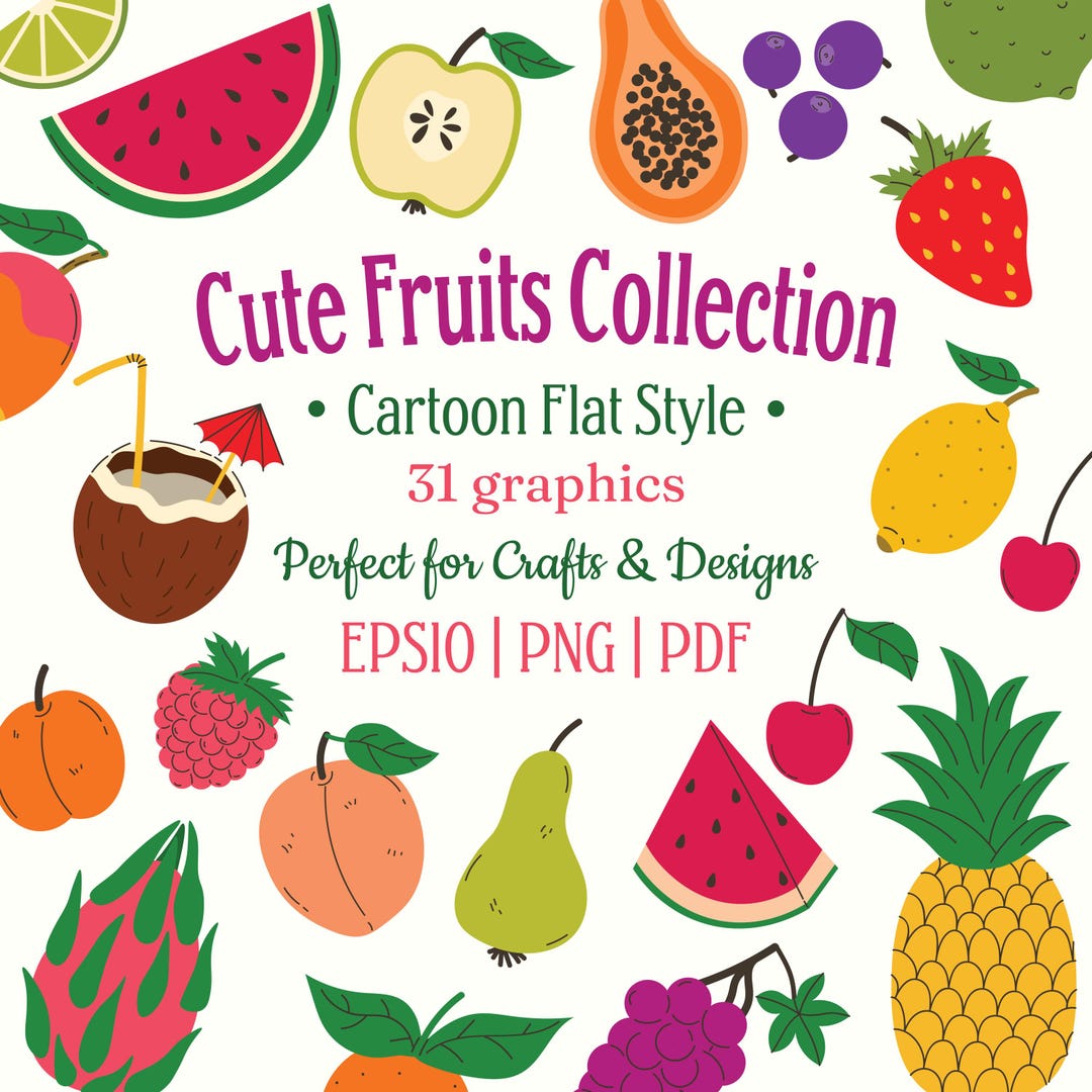 Fruits Clipart Collection Cartoon Flat Style | Cute Fruit Illustrations ...