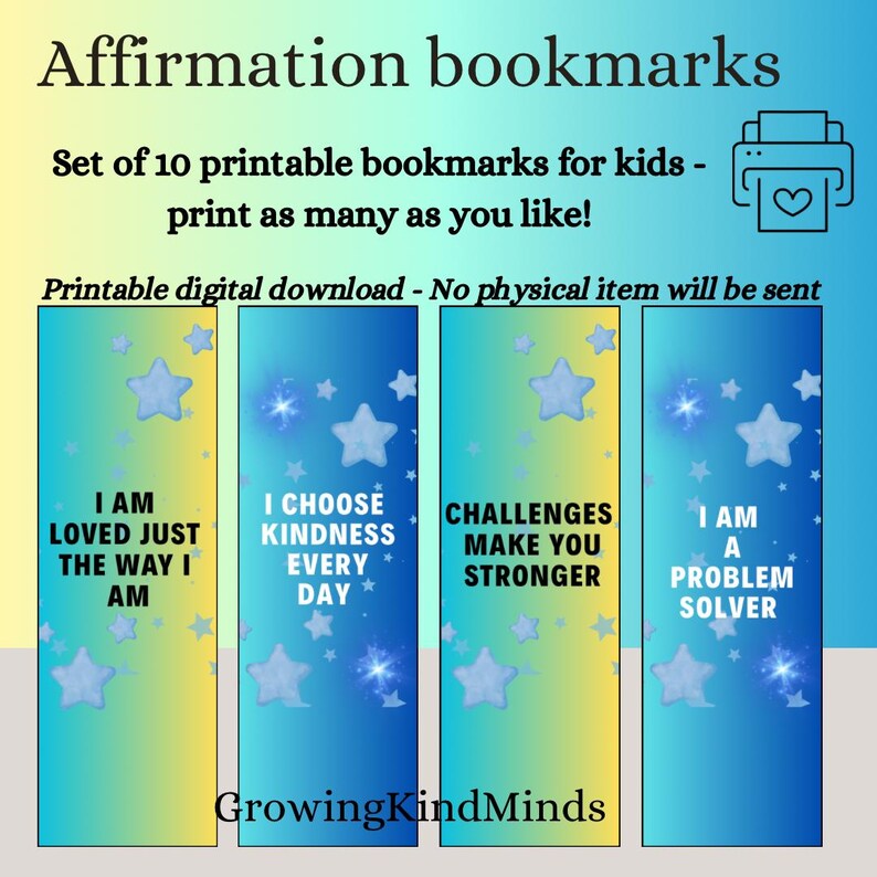 Printable Affirmation Bookmarks for Kids – Digital Download, Positive ...