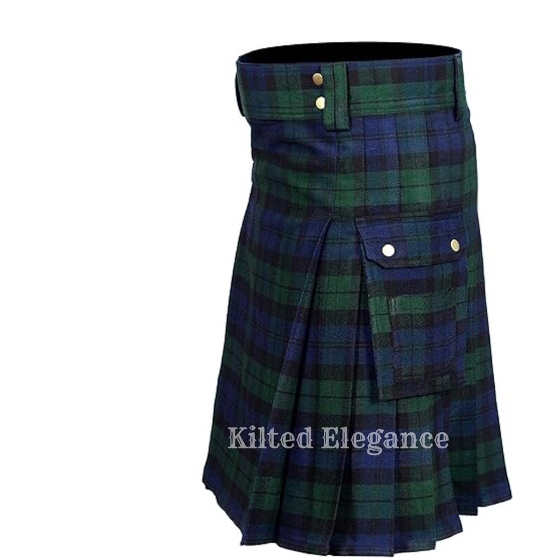 Handmade Black Watch Tartan Utility Kilt: Scottish Heritage With Cargo ...