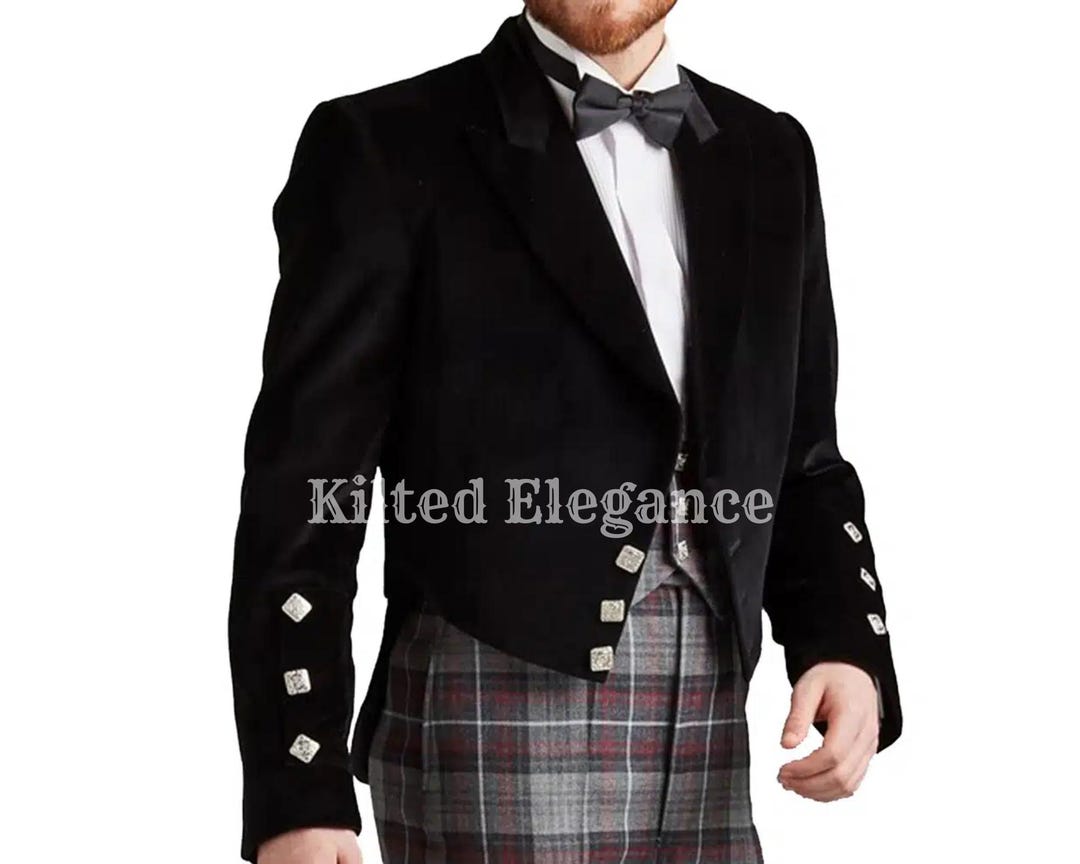 Black Velvet Prince Charlie Kilt Jacket: Scottish Highland Formal Wear ...