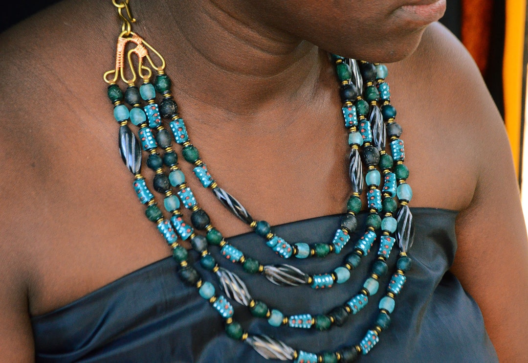 Turquiose Layered African Neck Piece for Women,turquiose Beaded African ...