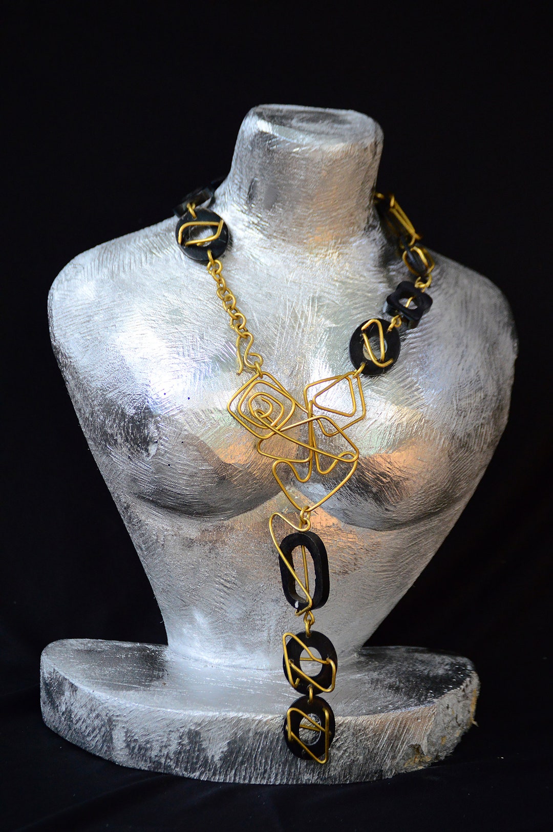 Black Wire Art African Necklace,wire Wrapped Brass Cow Horn Necklace ...