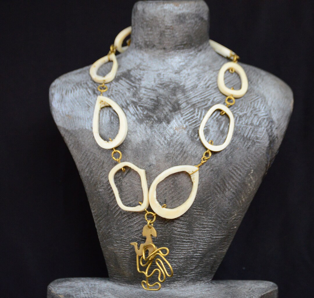White Unique Afrocentric Bone Necklace,unconventional White African ...