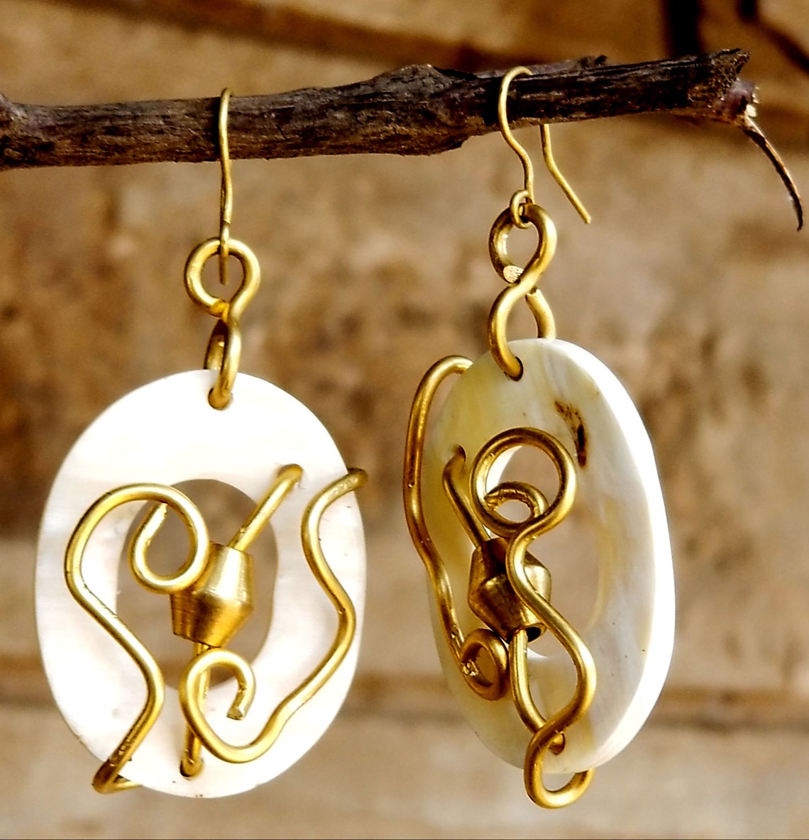 Ivory White Cow Horn Brass Earrings,african Ivory White Drop Earrings ...