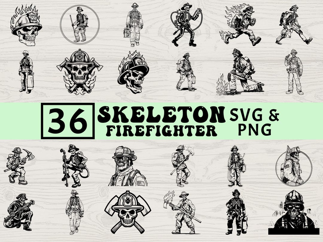 Skeleton Firefighter SVG Bundle: Fireman Skull Vector (digital Design ...