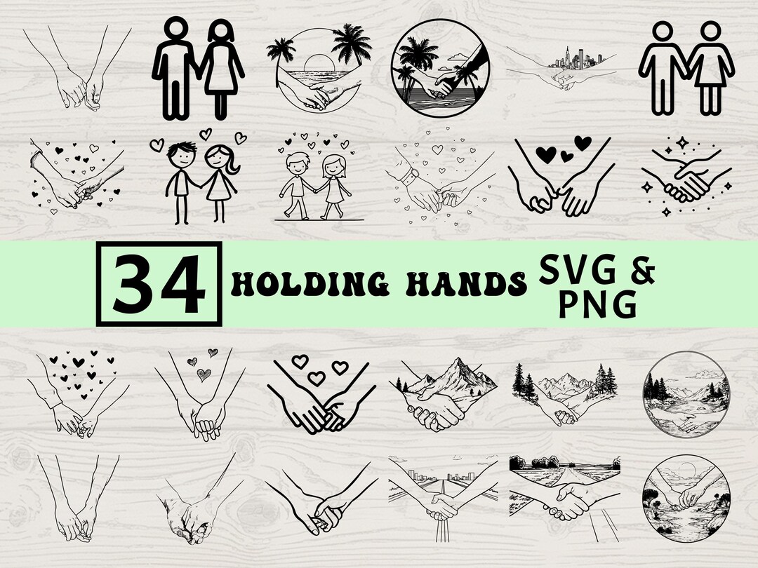 Holding Hands Silhouette SVG PNG Bundle, Love Couple Clipart, Romantic ...