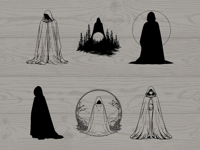 Cloak Silhouette SVG PNG Bundle, Gothic Fantasy Clipart, Hooded Cape ...
