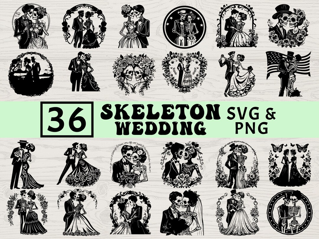 Gothic Skeleton Wedding SVG PNG Bundle: Skull Bride and Groom (digital ...