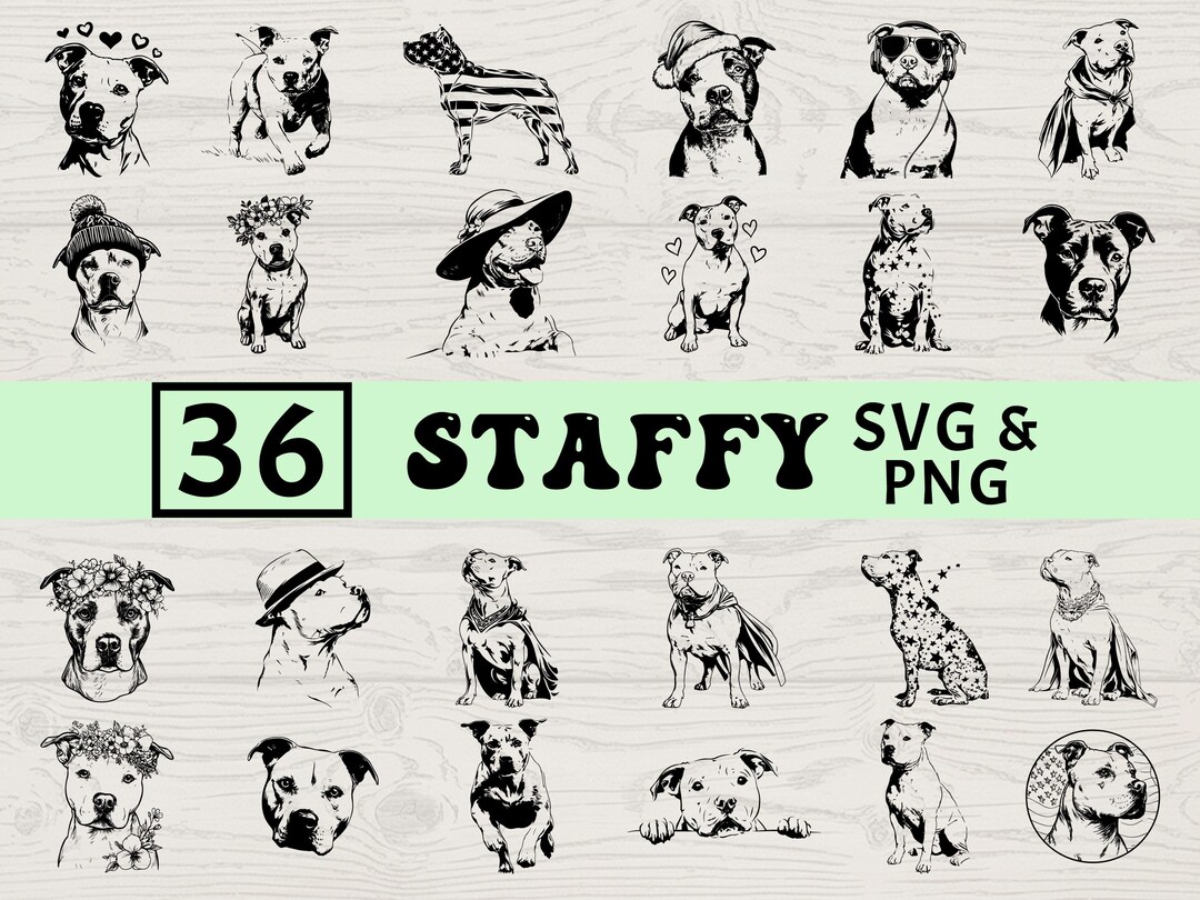 Staffordshire Bull Terrier SVG PNG Bundle, Dog Clipart, Staffy Decal ...