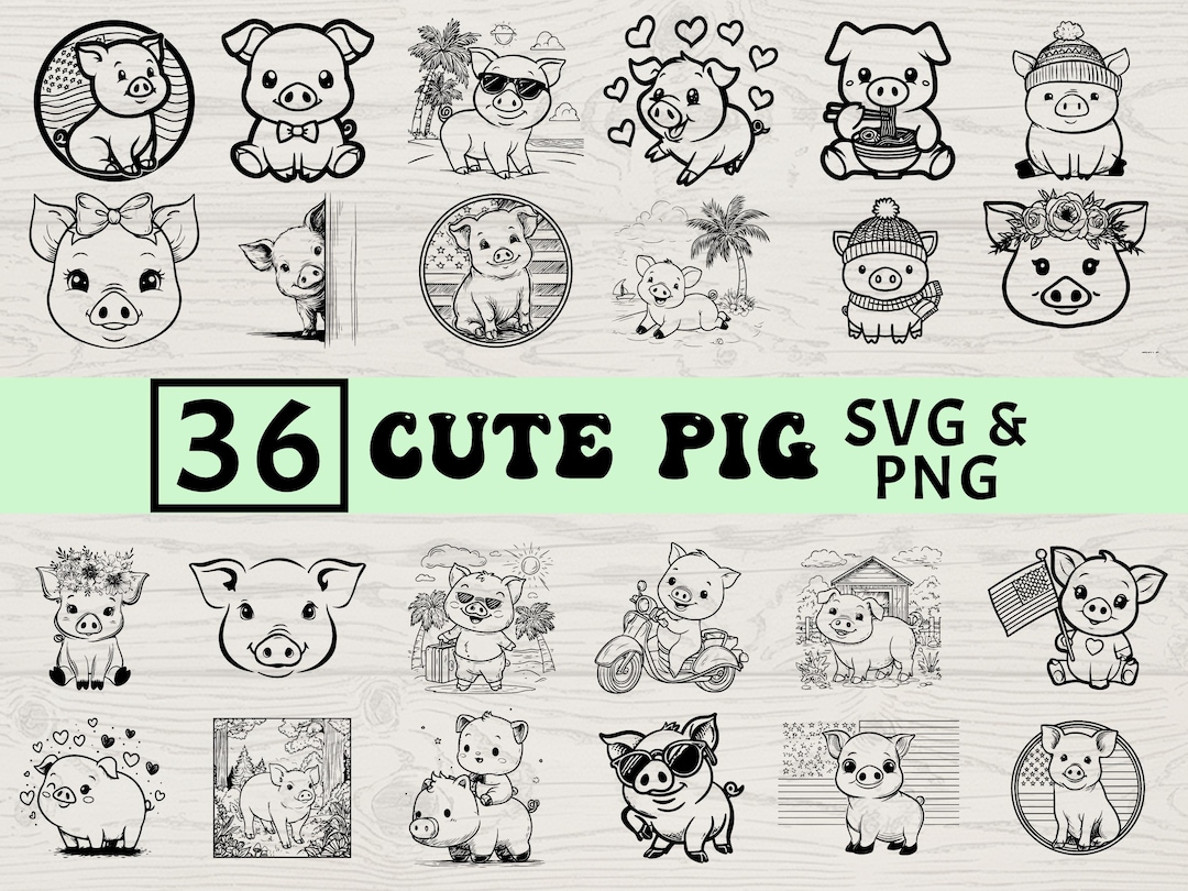 Cute Pig Clipart Bundle | Cartoon Silhouette Vector (SVG, PNG) - Etsy