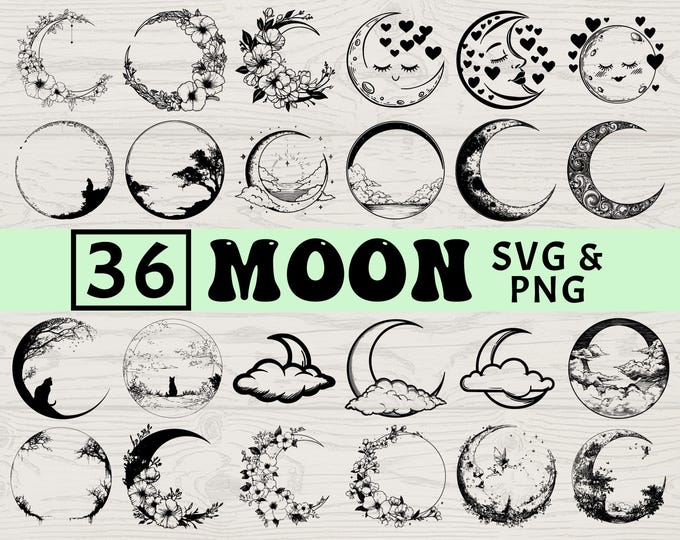 Crescent Moon SVG, Celestial PNG, Boho Lunar Clipart, Astronomy Laser ...