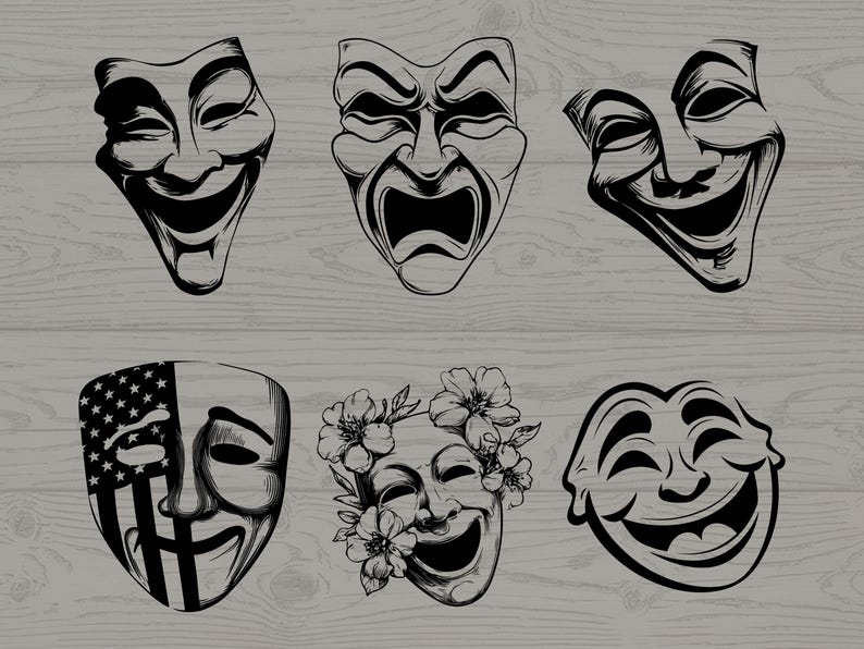 Comedy Tragedy Mask Silhouette SVG PNG Bundle, Theatre Drama Clipart ...