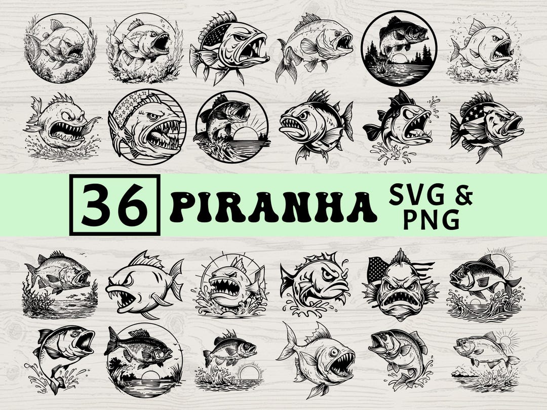 Piranha SVG PNG Bundle: Fish Silhouette Vector, Cricut Cut Files - Etsy