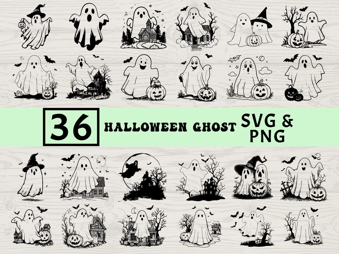 Halloween Ghost SVG PNG Bundle | Spooky Silhouette Vectors (digital ...