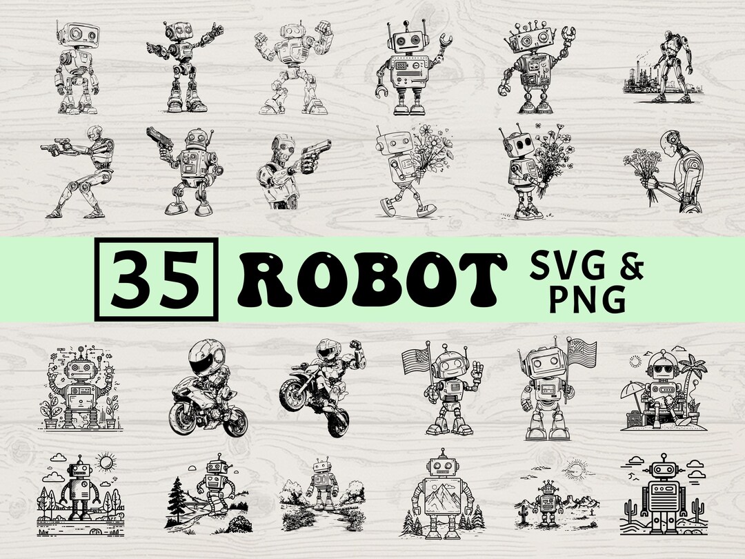 Robot Silhouette SVG PNG Bundle, Sci-fi Clipart, Droid Cut Files, Tech ...