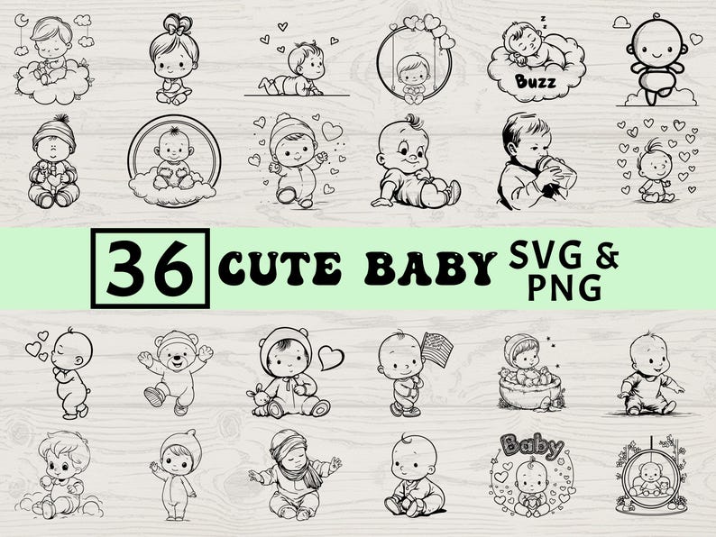 Cute Baby Silhouette SVG PNG Bundle, Infant Clipart, Adorable Newborn ...