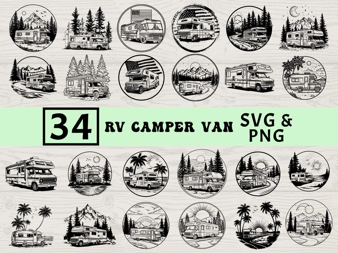 RV Camper Van SVG PNG Bundle: Camping Silhouette Vector Designs - Etsy