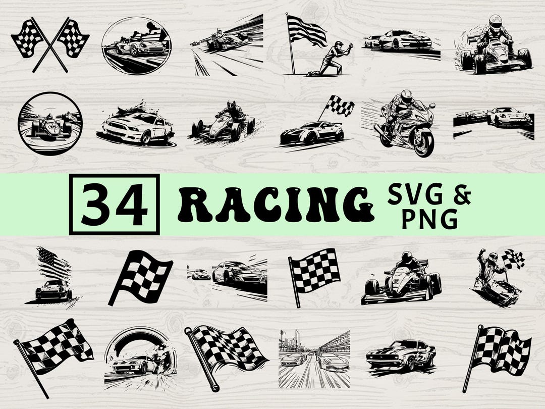 Racing SVG PNG Bundle: Race Car Silhouette, Checkered Flag (digital ...