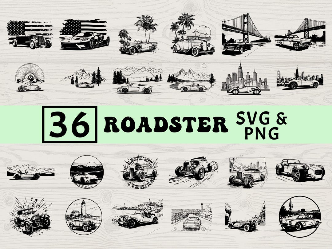 Roadster Silhouette SVG PNG Bundle, Sports Car Clipart, Retro Racing ...