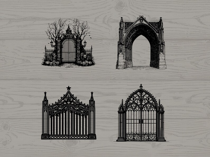 Gothic Gate SVG PNG Bundle | Ornate Iron Gate Silhouette Vector ...