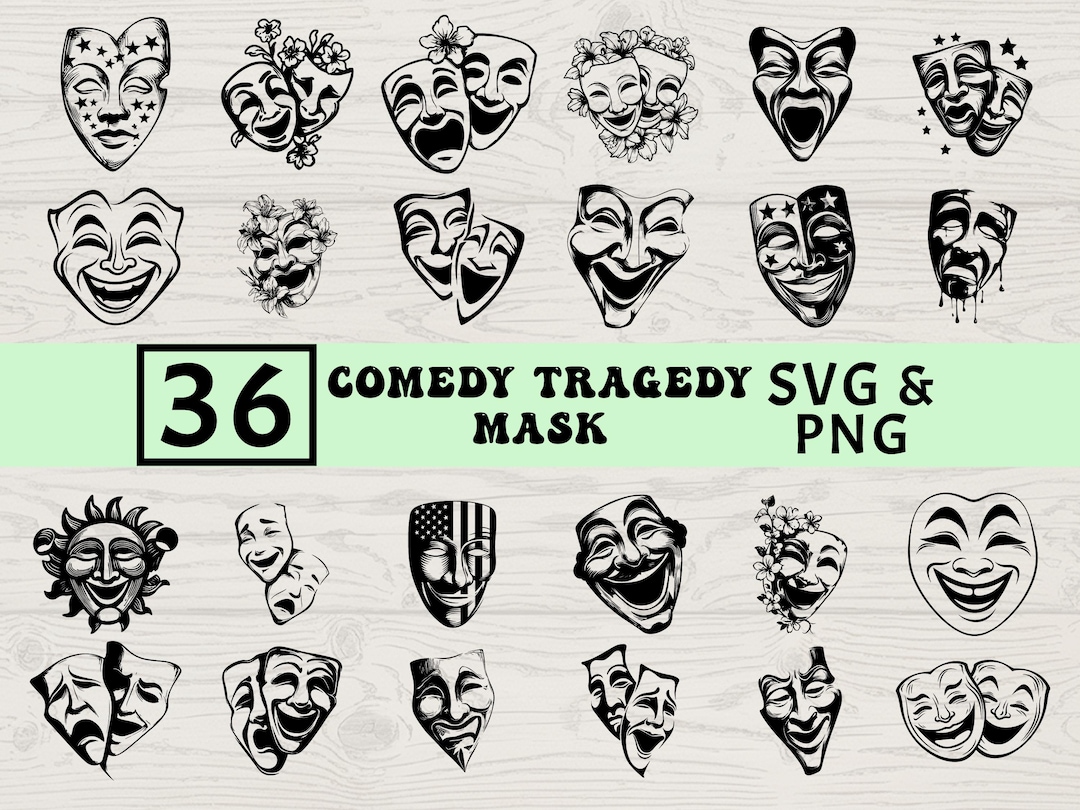 Comedy Tragedy Mask Silhouette SVG PNG Bundle, Theatre Drama Clipart ...