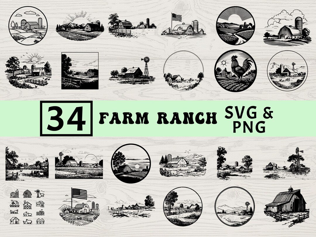 Farm Ranch SVG PNG Bundle | Barn, Livestock Silhouette Vectors (digital ...