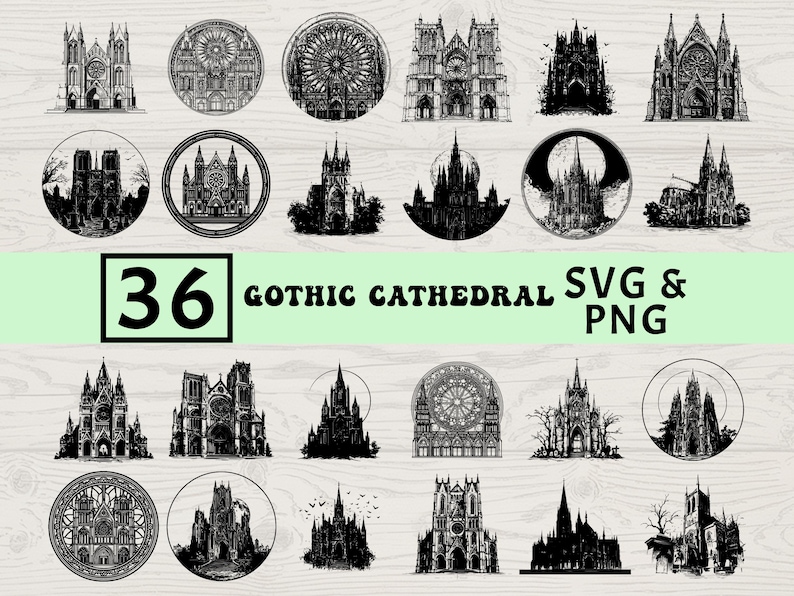 Gothic Cathedral SVG PNG Bundle | Historic Building Silhouette Vector ...