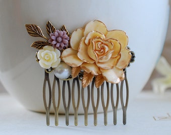 Ivory rose hair comb | Etsy