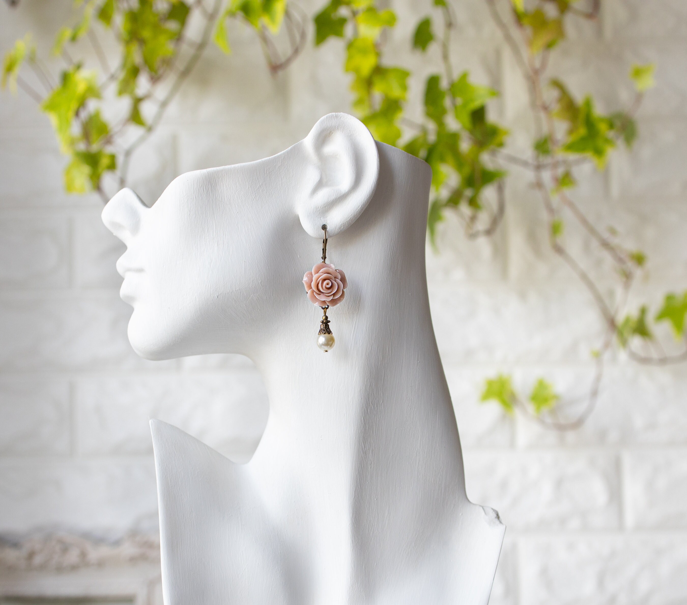 Dusty Pink Rose Necklace Antiqued Gold Leaf Branch Necklace | Etsy