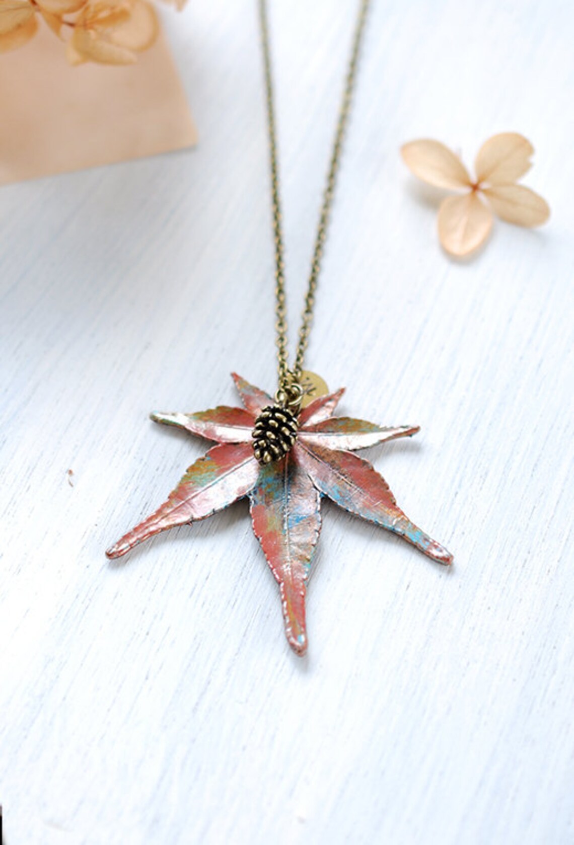 Maple Leaf Pine Cone Necklace Personalized Necklace Initial - Etsy