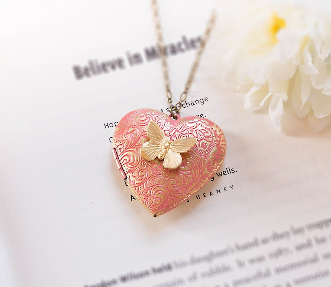 Heart Locket Necklace, Butterfly Locket Necklace, Personalised Photo ...
