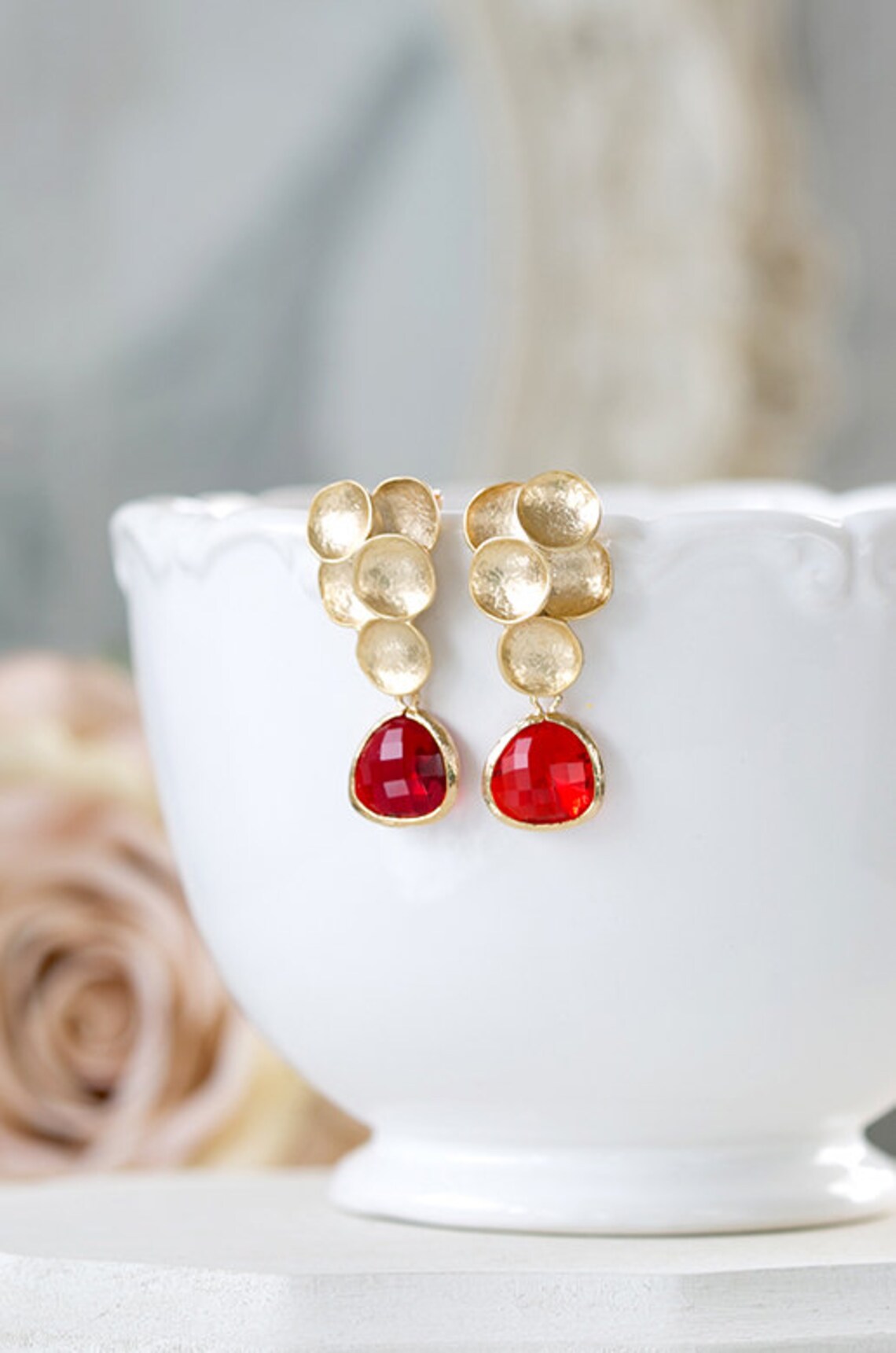 Red and Gold Earrings Ruby Red Matte Gold Bubble Post Earrings - Etsy