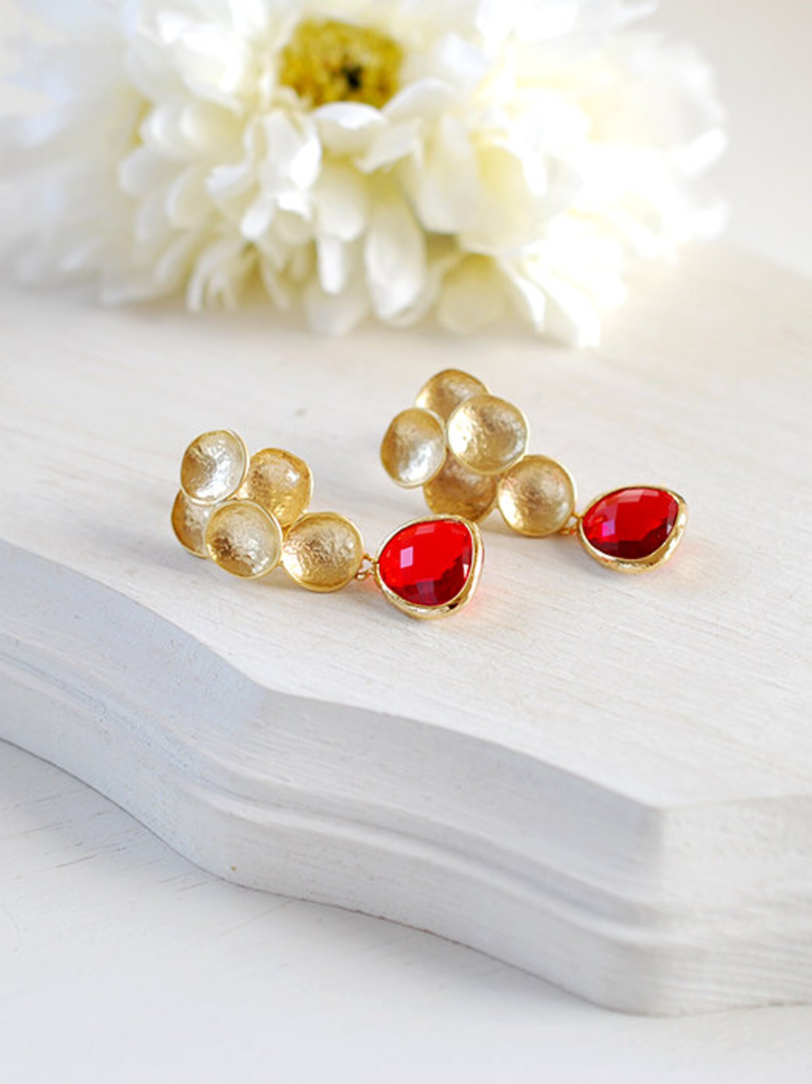 Red and Gold Earrings Ruby Red Matte Gold Bubble Post Earrings - Etsy