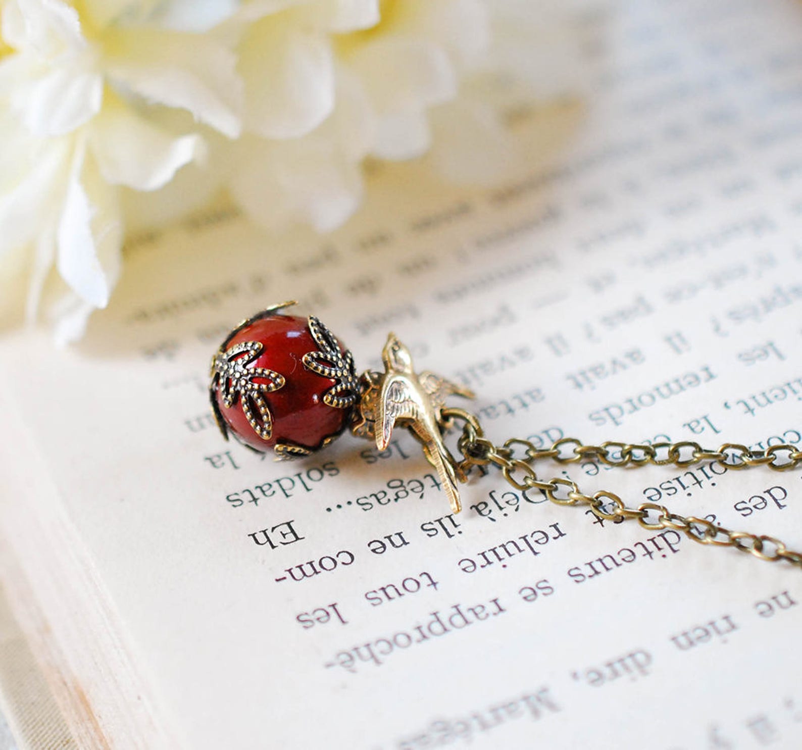 Wine Red Pearl Swallow Bird Necklace Pearl Pendant Necklace | Etsy