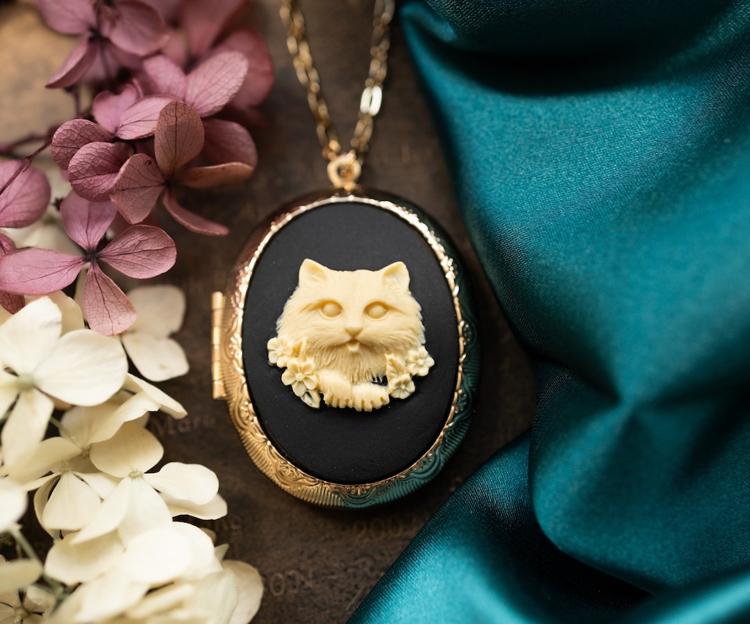 Cat Locket Necklace, Photo Locket Necklace in Gold or Antique Silver ...
