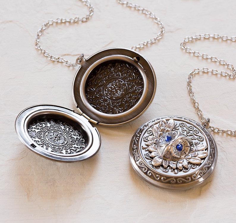 Owl Locket Necklace Personalized Silver Photo Picture Owl - Etsy