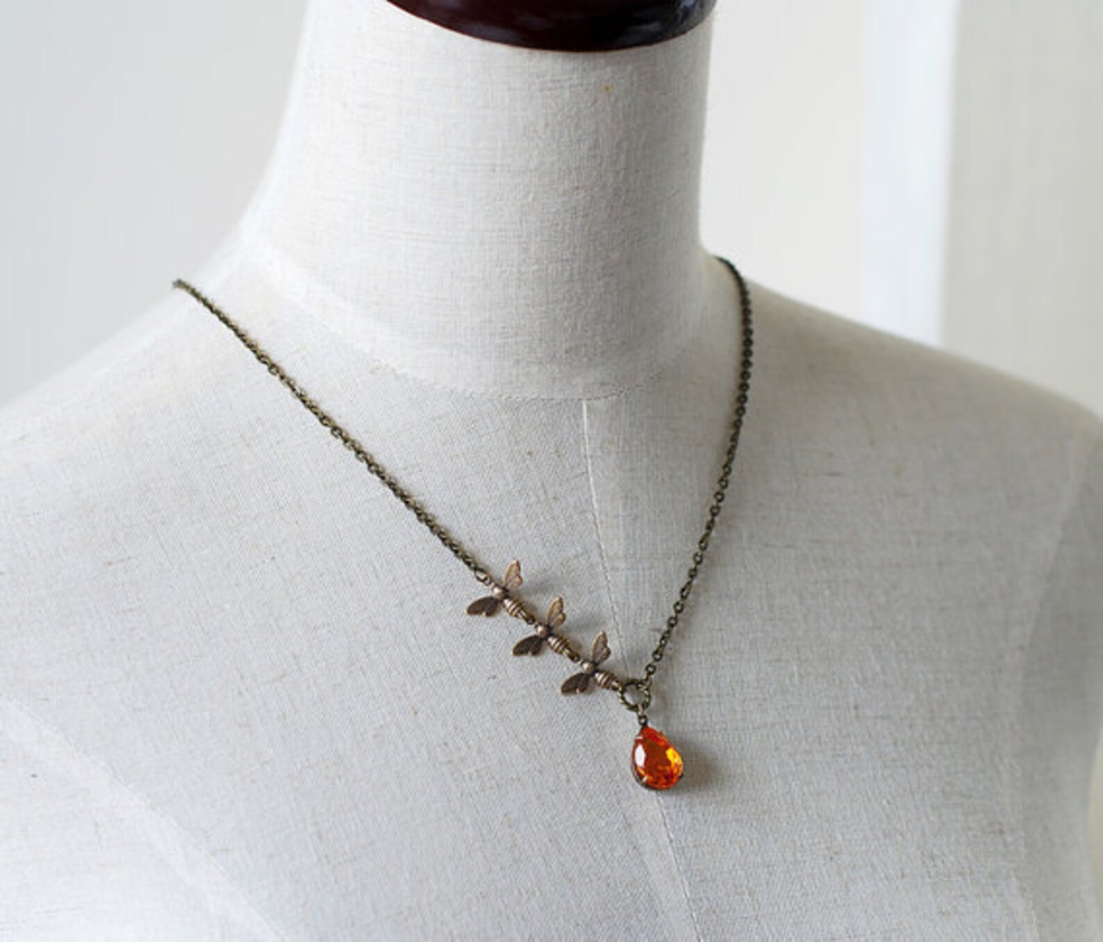 Bee Necklace Brass Honey Bees Topaz Glass Jewel Honey Drop - Etsy