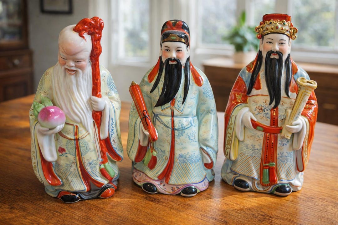 Hand-painted Fu Lu Shou Porcelain Figurines – Chinese Star Gods Set - Etsy