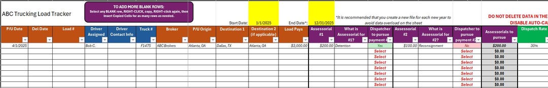 Trucking Dispatch Load Tracker | Excel - Etsy