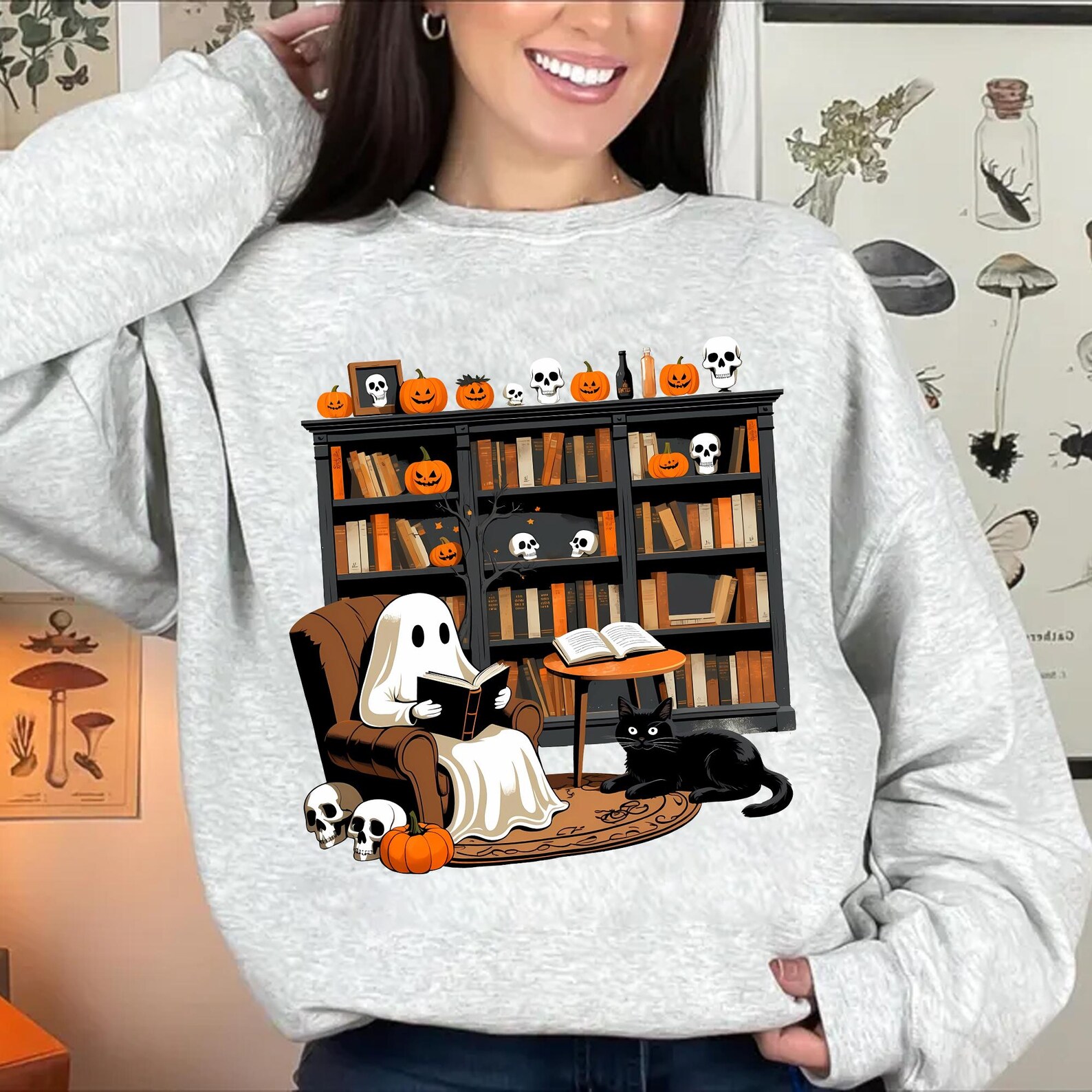 Retro Ghost Reading Books Png, Boo School, Librarian Ghost Halloween ...