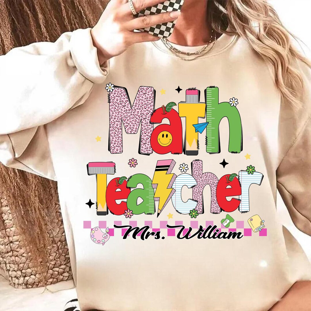 Custom Name Math Teacher PNG, Back to School Math Teacher Design, Cute ...