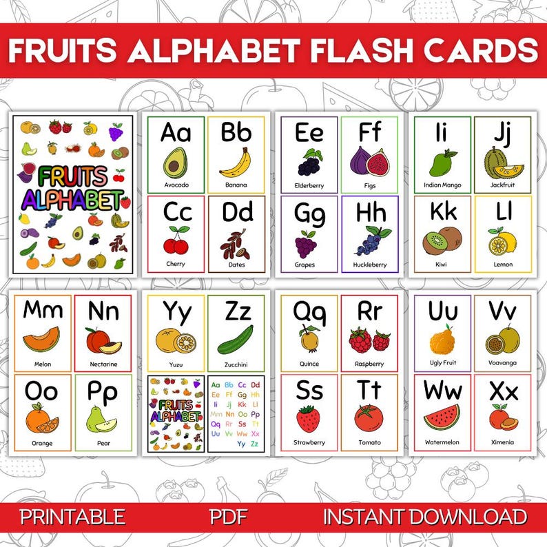 Fruit Alphabet Flash Cards for Kids | ABC Printable Learning Cards PDF ...