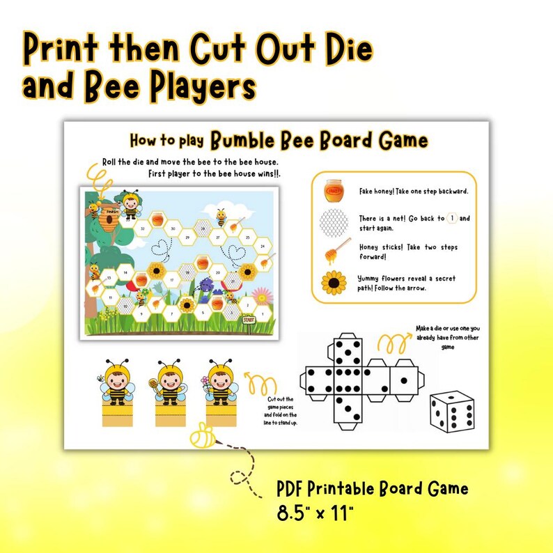 Bumble Bee Board Game Printable for Kids | Cut & Play Dice Game ...