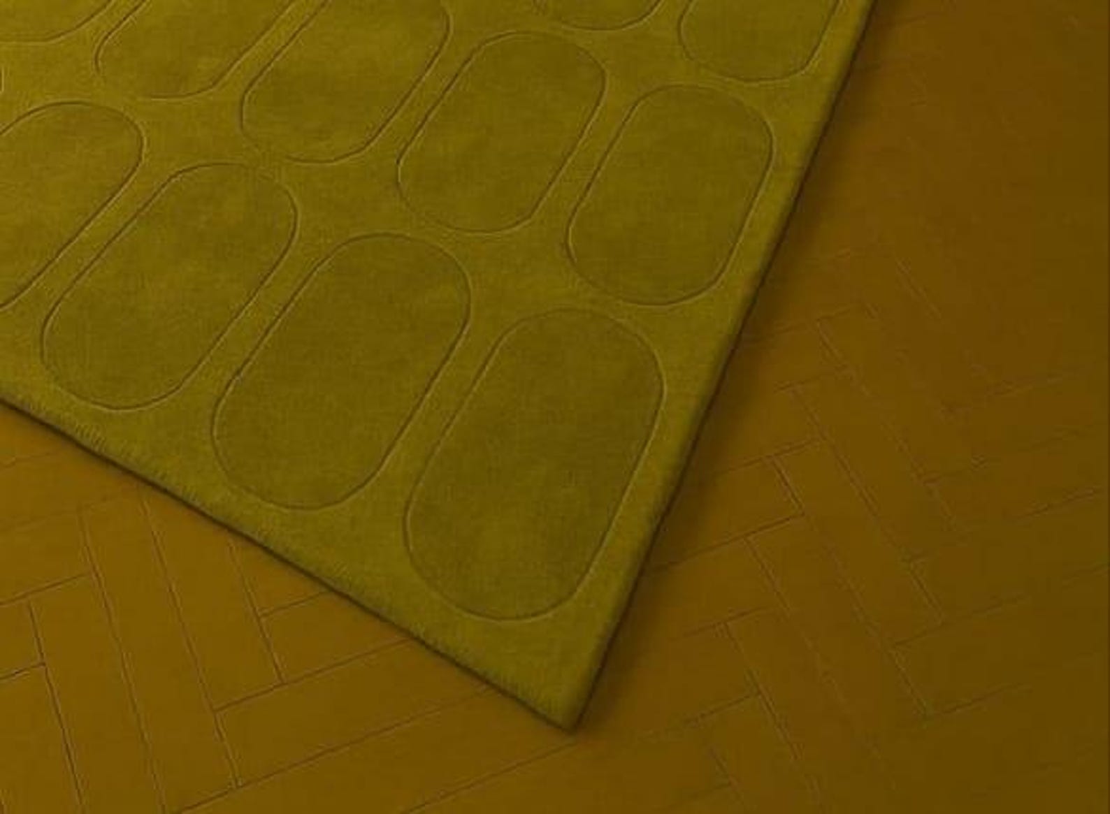 Hand Tufted Minimalist Yellow Rug Modern Oval Pattern Wool Carpet ...